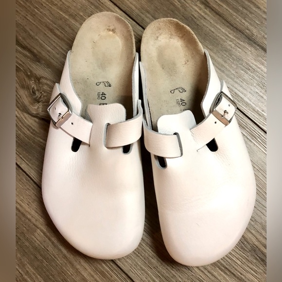 Birkenstock | Shoes | Birkenstock Boston White Leather Clogs | Poshmark